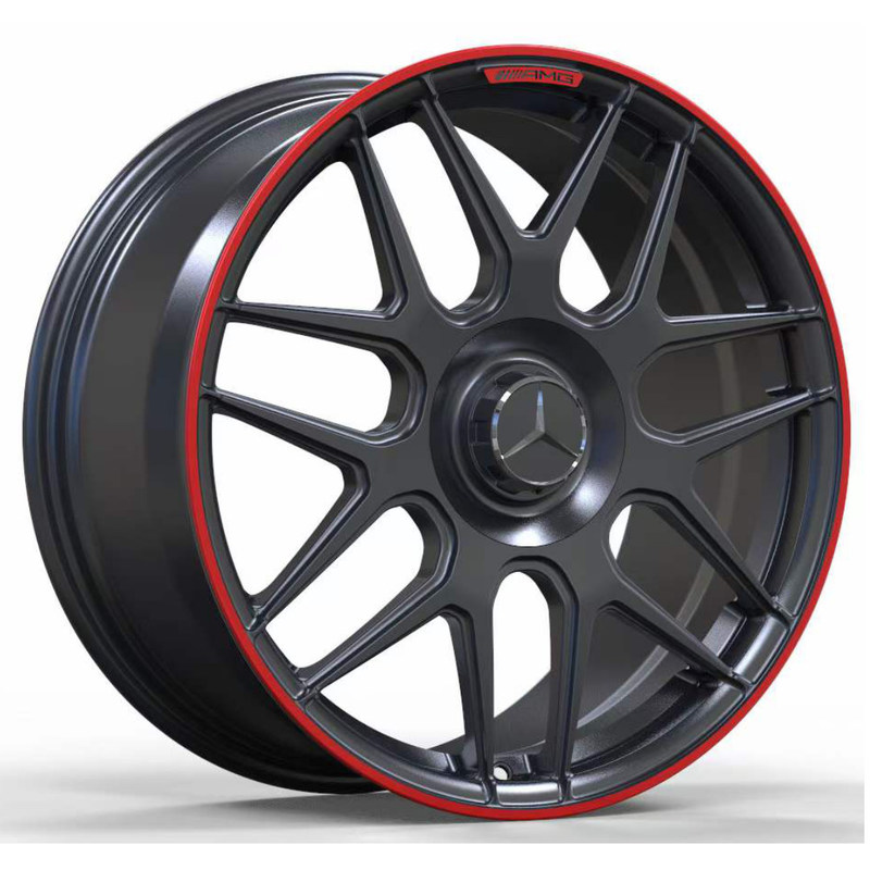 19'' Matt Black With Red Lip Forged Wheels For Mercedes Benz AMG GT